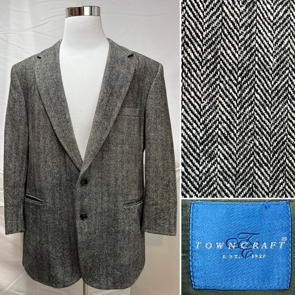 Towncraft | Suits & Blazers | Vintage Towncraft Gray Black Herringbone ...
